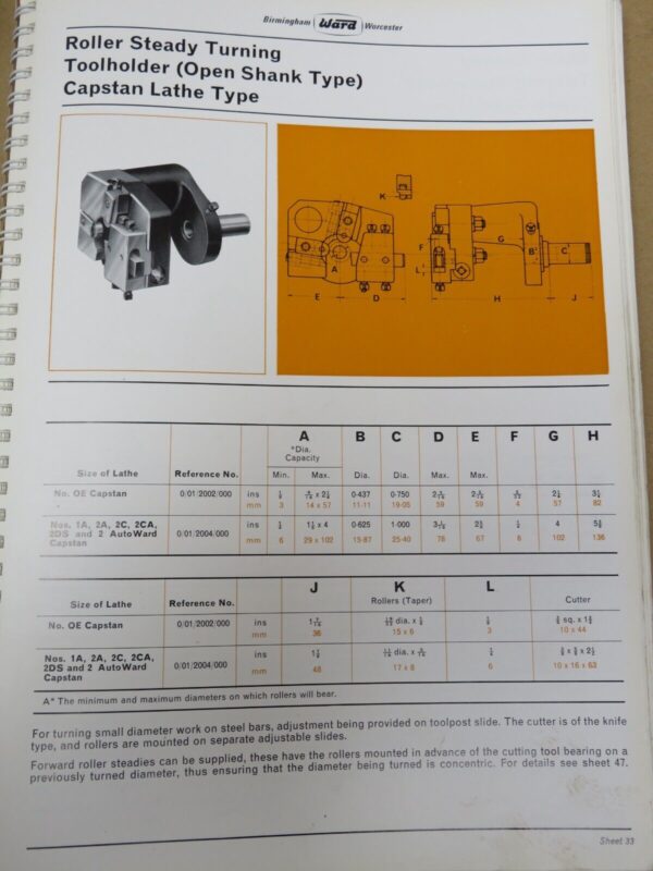 Ward C3766 Roller Steady Turning Box Single Toolholder Open Shank Type CT20 – Toolz4You
